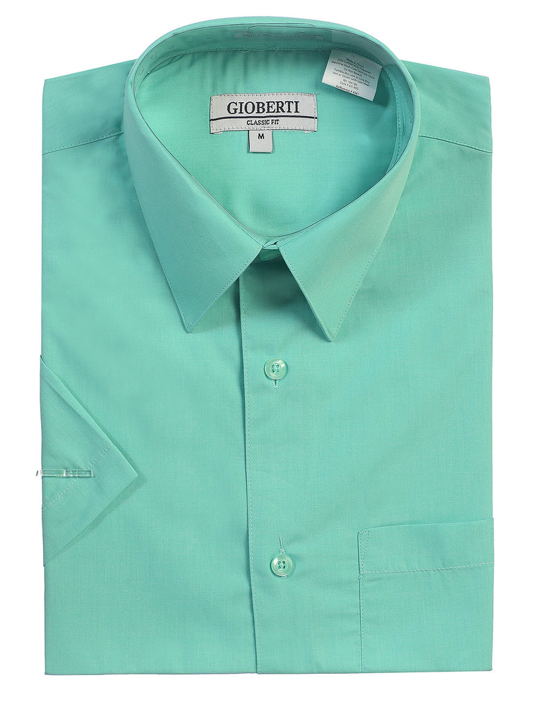 Gioberti Men's Short Sleeve Solid Dress Shirt with Solid Tie, Green ...